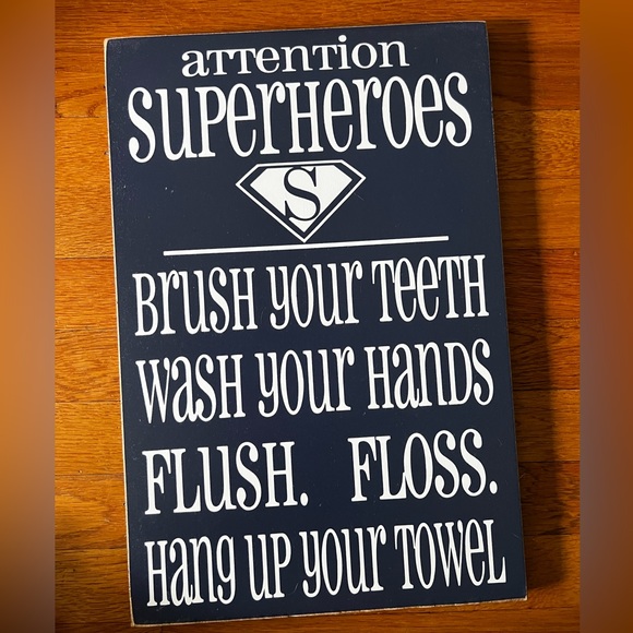 Art | Royal Blue Kids Superhero Themed Bathroom Sign | Poshmark